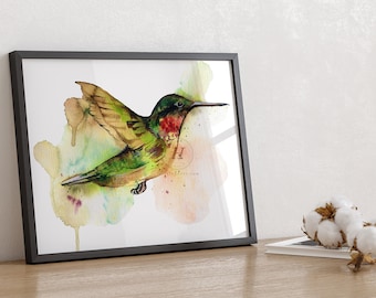 Anna's Hummingbird II Watercolor Giclee Print, Watercolor Hummingbird ...