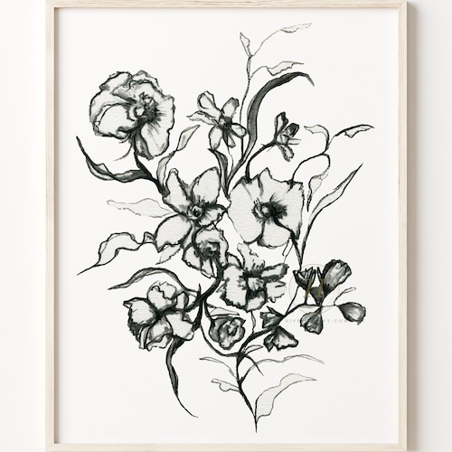 Hand Line Art Botanical Print Line Drawing Print Printable - Etsy