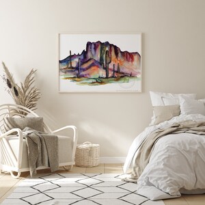 Desert Watercolor Painting, Wall Art, Print, Mountain Art, Colorful ...