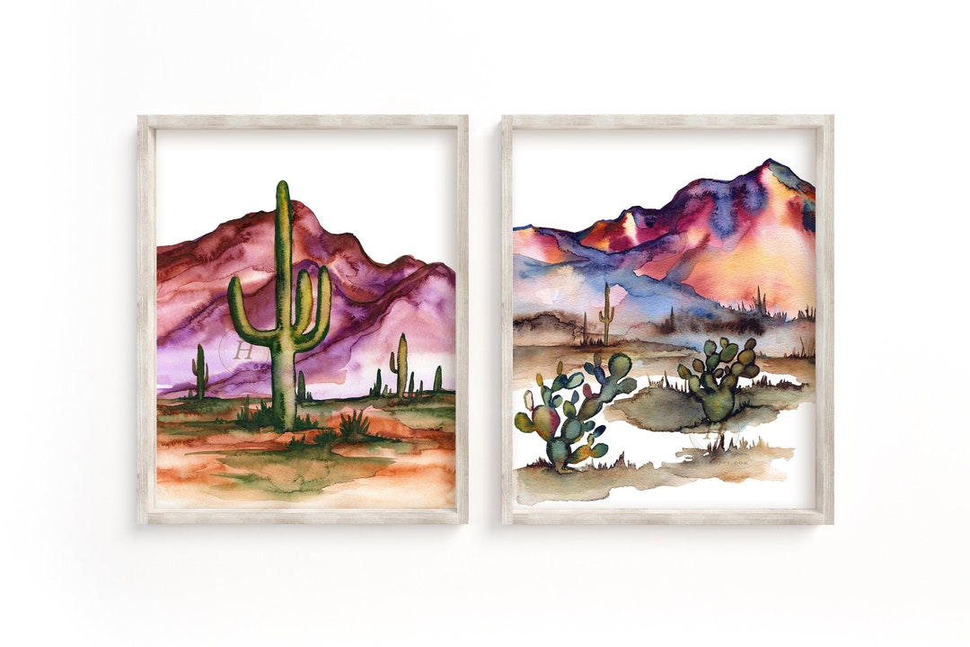 Desert Watercolor Prints Set of 2 Wall Art - Etsy
