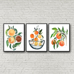 Orange Fruit Watercolor Print Set of 3 - Etsy