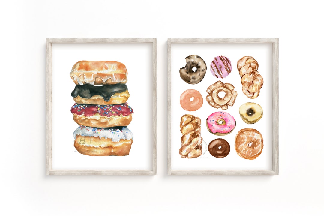 Donut Print Set of 2, Watercolor Print - Etsy