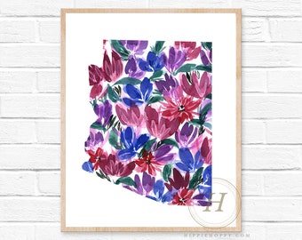 Arizona Map Print, Watercolor Arizona Poster, Home Office Decor, Map ...