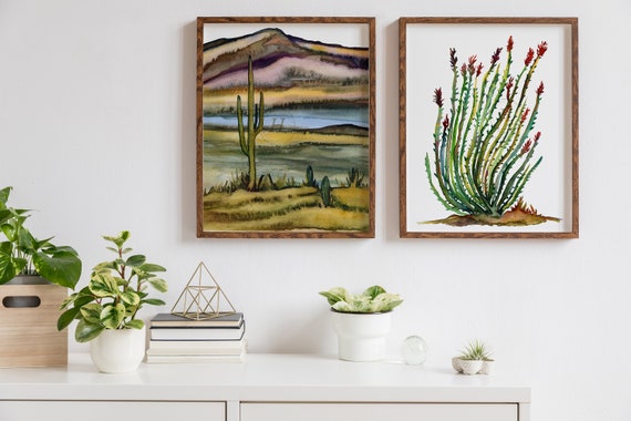 Desert Watercolor Prints Set of 2 Wall Art | Etsy