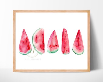 Watermelon Wall Art, Watermelon Decor, Kitchen Art Print, Watercolor ...