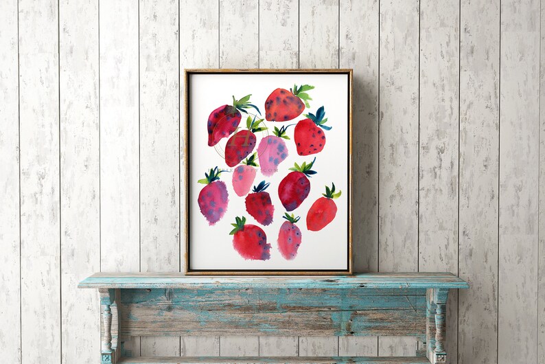 Watercolor Strawberry Print | Etsy