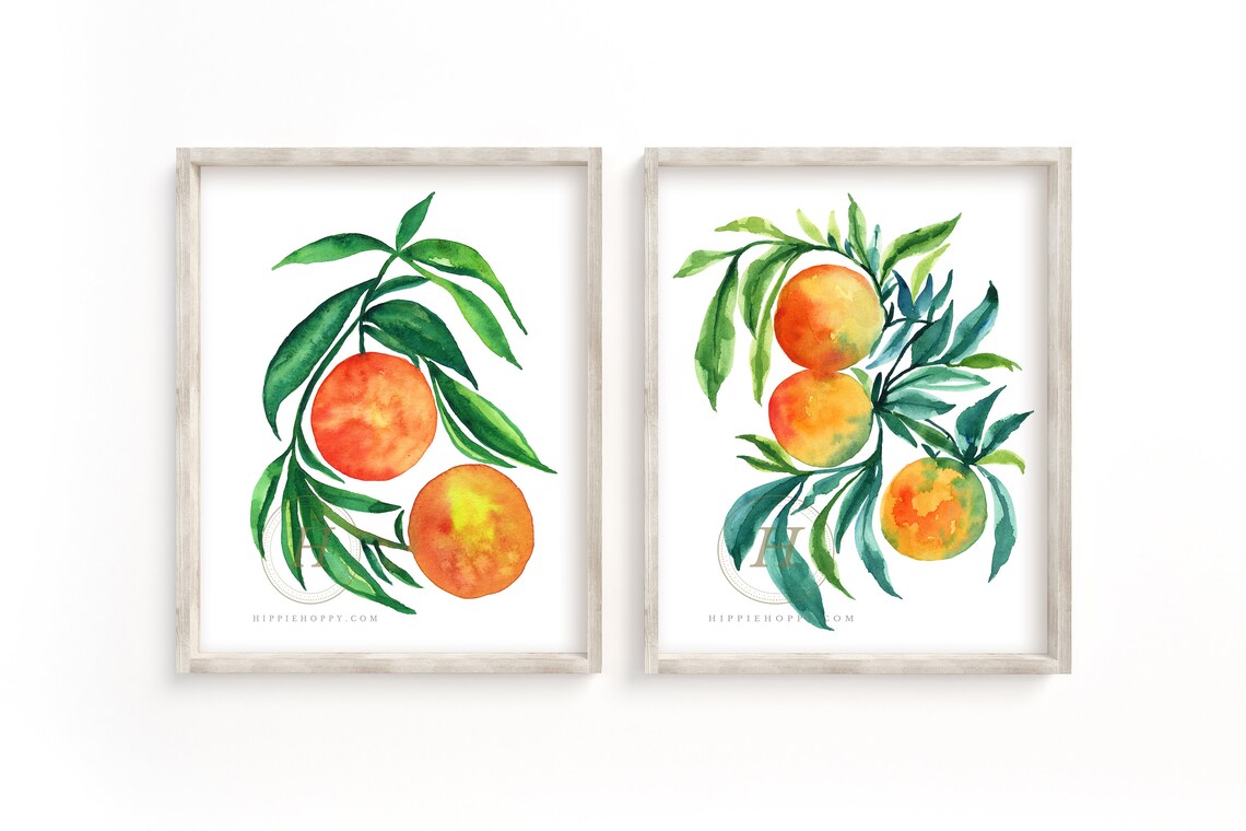 Orange Watercolor Prints Set of 2 - Etsy