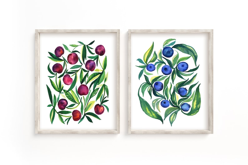 Blueberry and Cherry Prints Set of 2 - Etsy