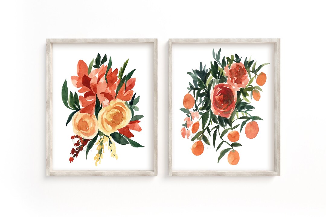 Fall Flower Watercolor Print Set of 2 - Etsy