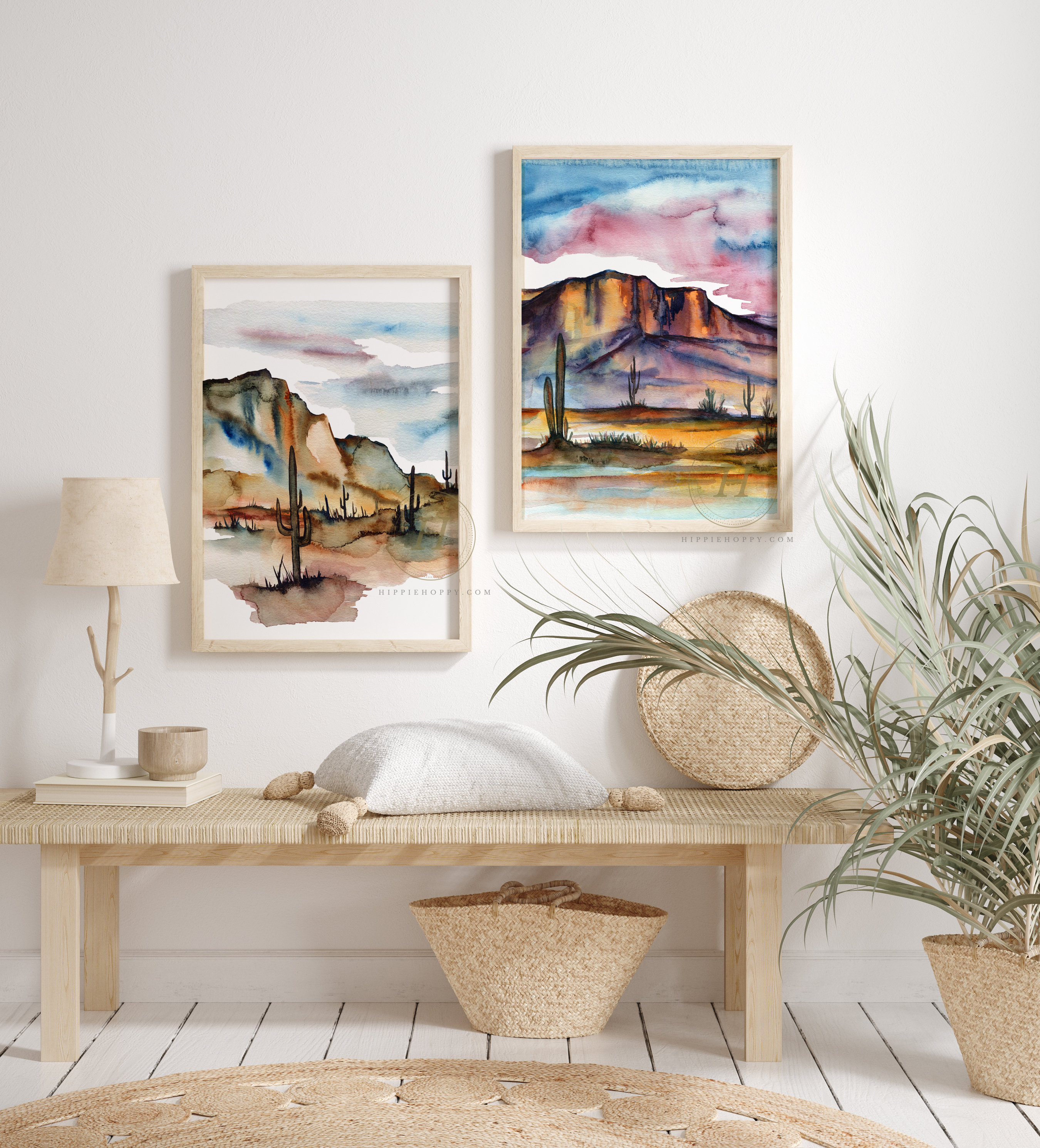 Desert Watercolor Art Prints Set of 2 by Hippiehoppy | Etsy