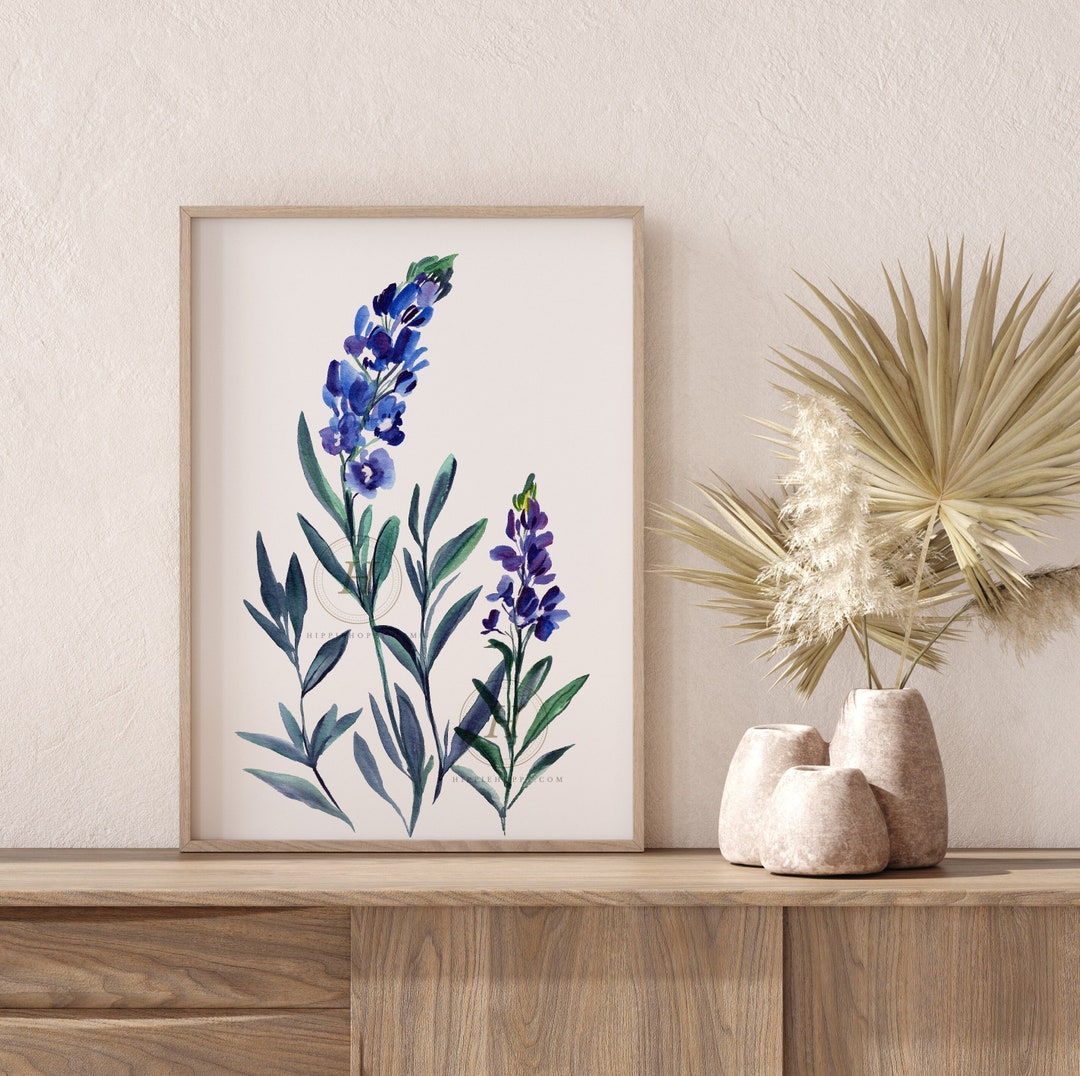BLUEBONNET Watercolor Flower Print by Crystal Cortez - Etsy