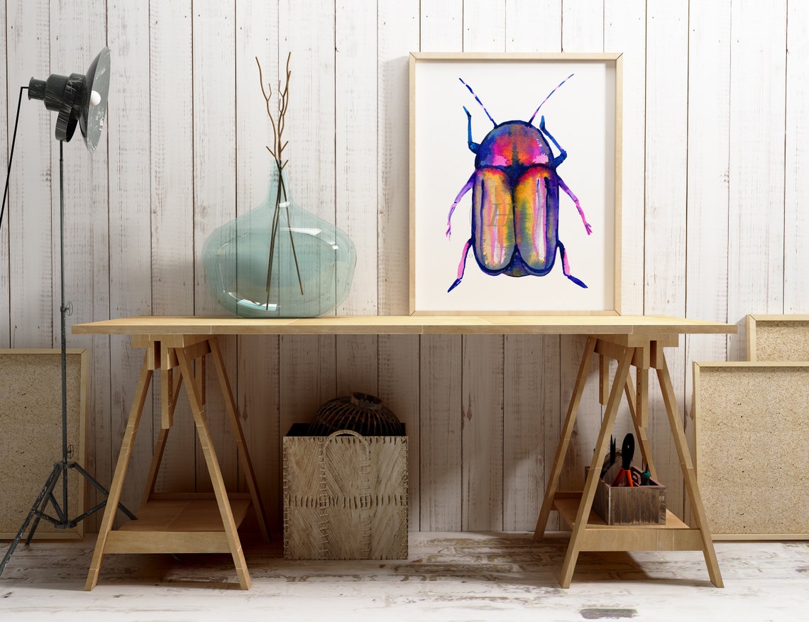 Watercolor Beetle Print - Etsy