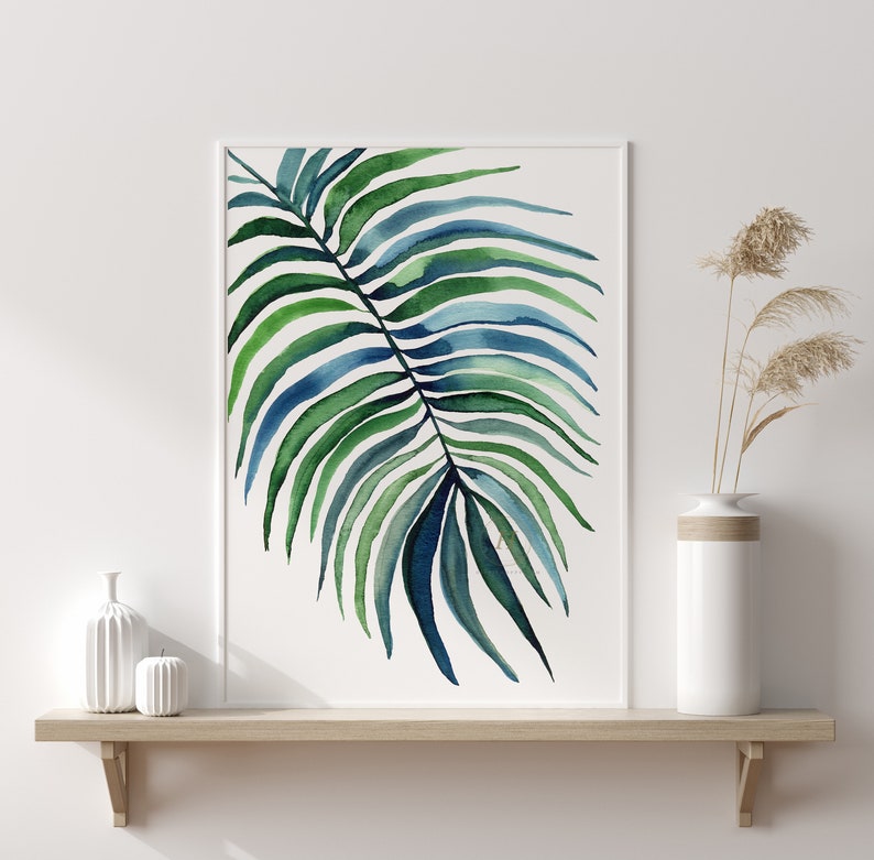Palm Leaf Watercolor Print Wall Art - Etsy