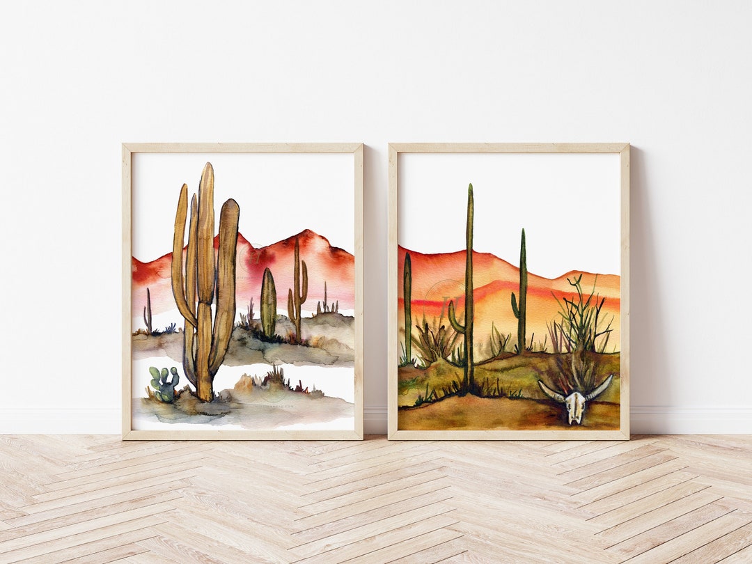 Desert Watercolor Prints Set of 2 Wall Art Watercolor Paintings - Etsy
