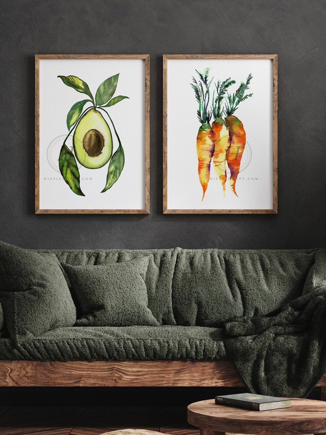 Kitchen Watercolor Prints Set: Avocado & Carrots Art - Etsy