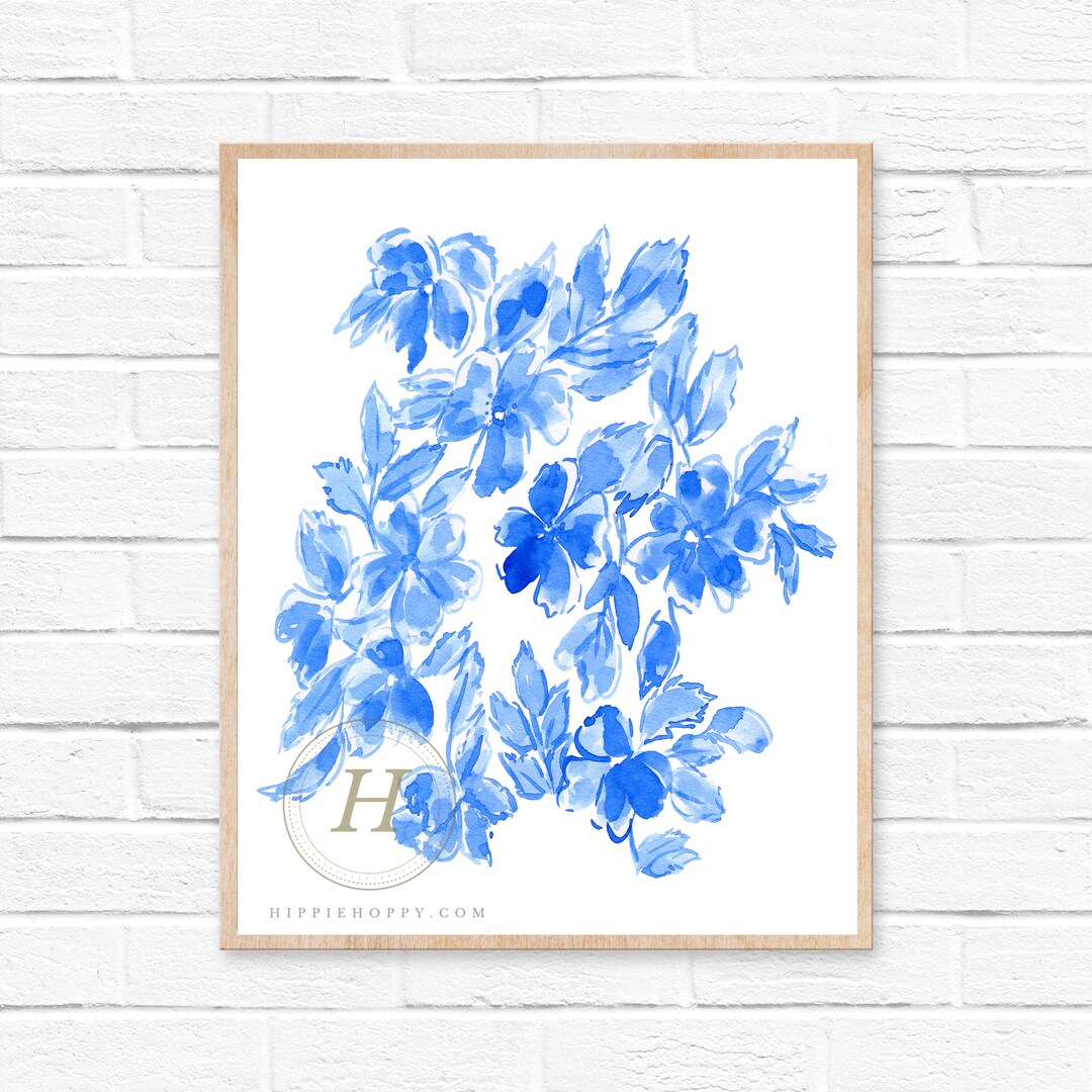 Blue Flower Watercolor Print - Etsy