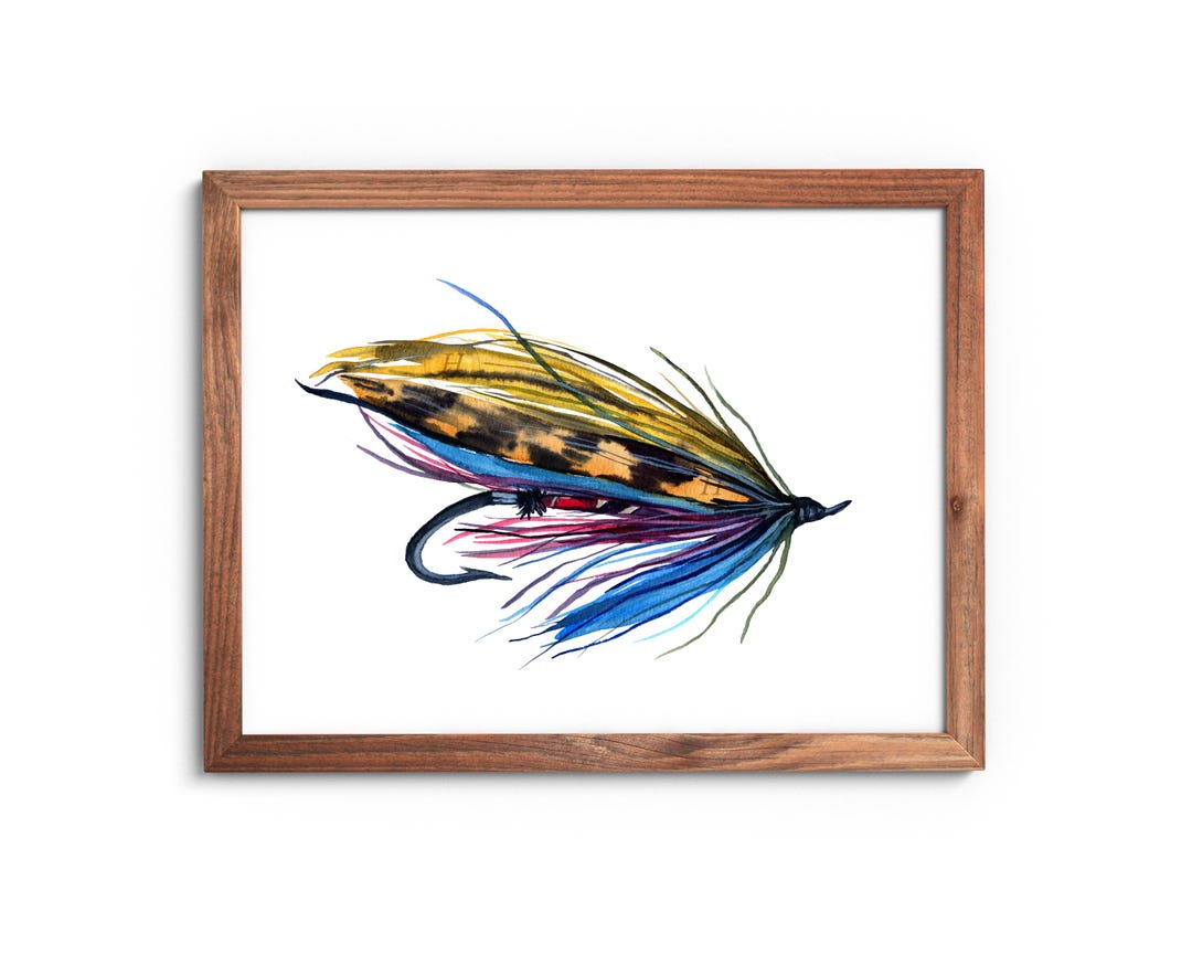 Fishing Fly Watercolor Print Fish Hook Art With Feathers - Etsy