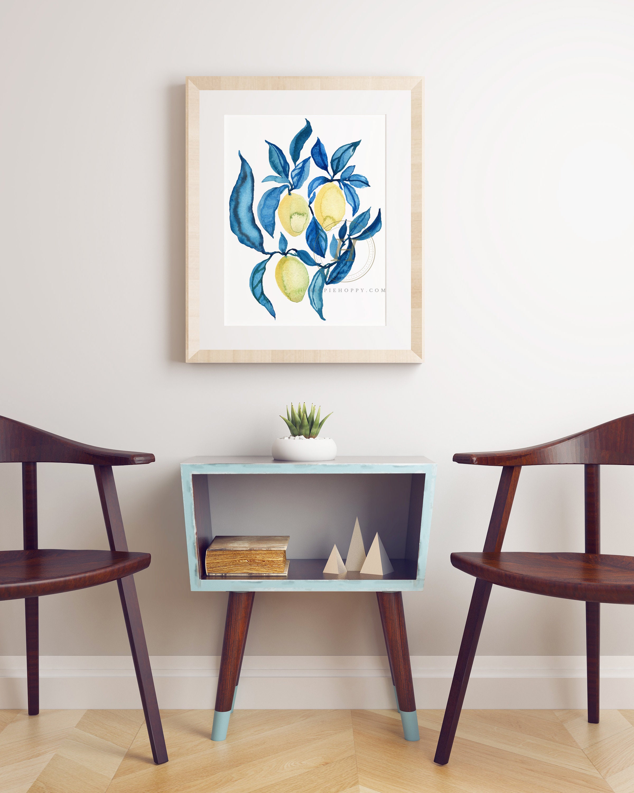 Lemon Blue Watercolor Print | Etsy