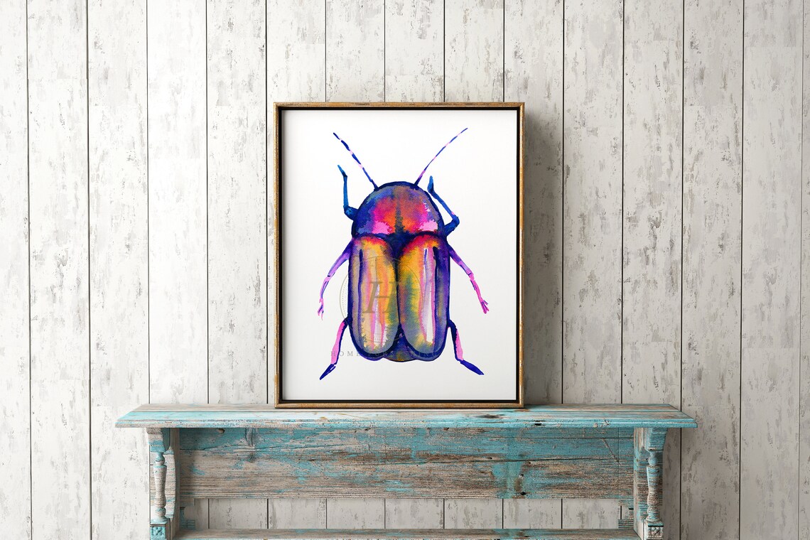 Watercolor Beetle Print - Etsy