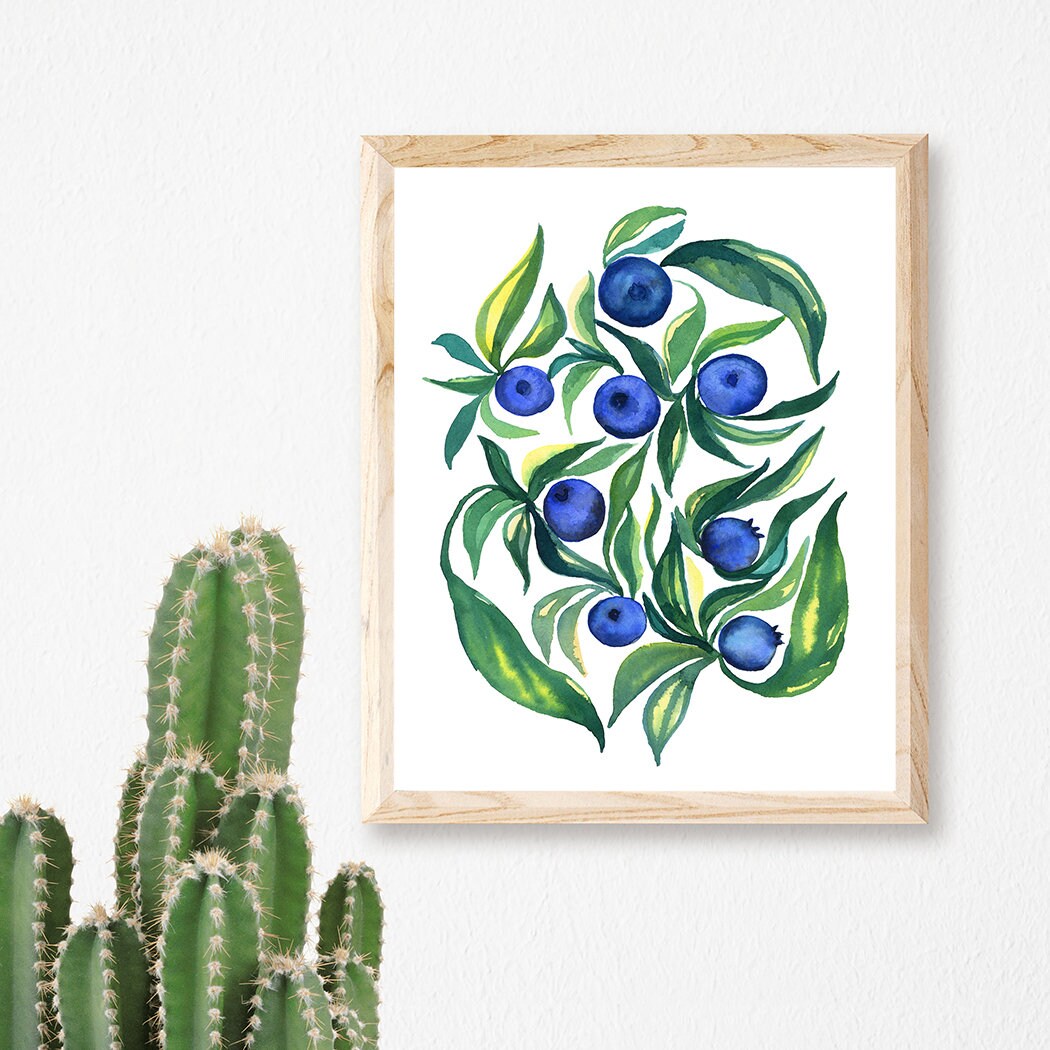 Blueberry Watercolor Print - Etsy
