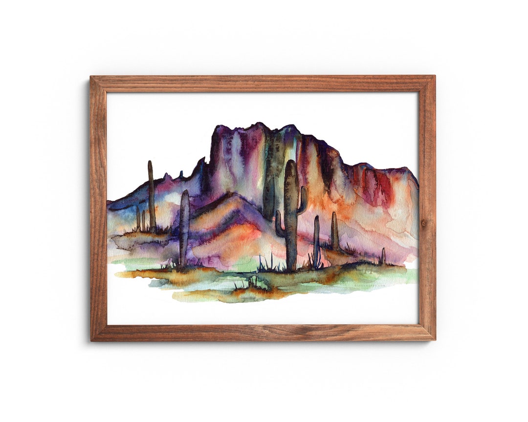 Desert Watercolor Painting Wall Art Print Mountain Art - Etsy