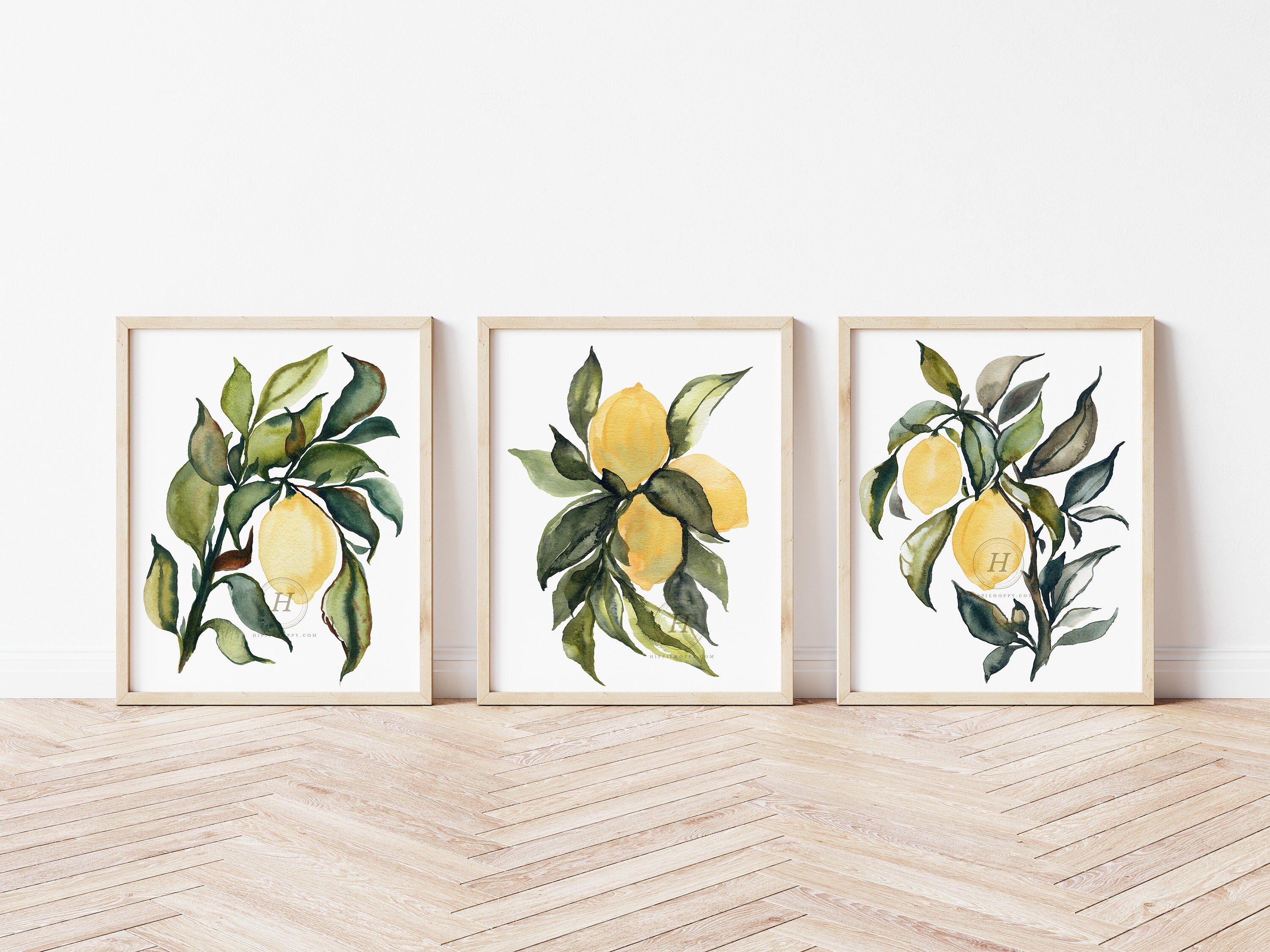 Lemon Watercolor Prints set of 3 by hippiehoppy | Etsy