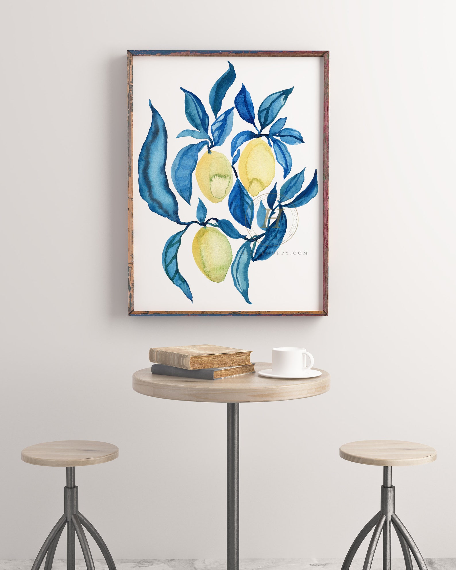 Lemon Blue Watercolor Print | Etsy