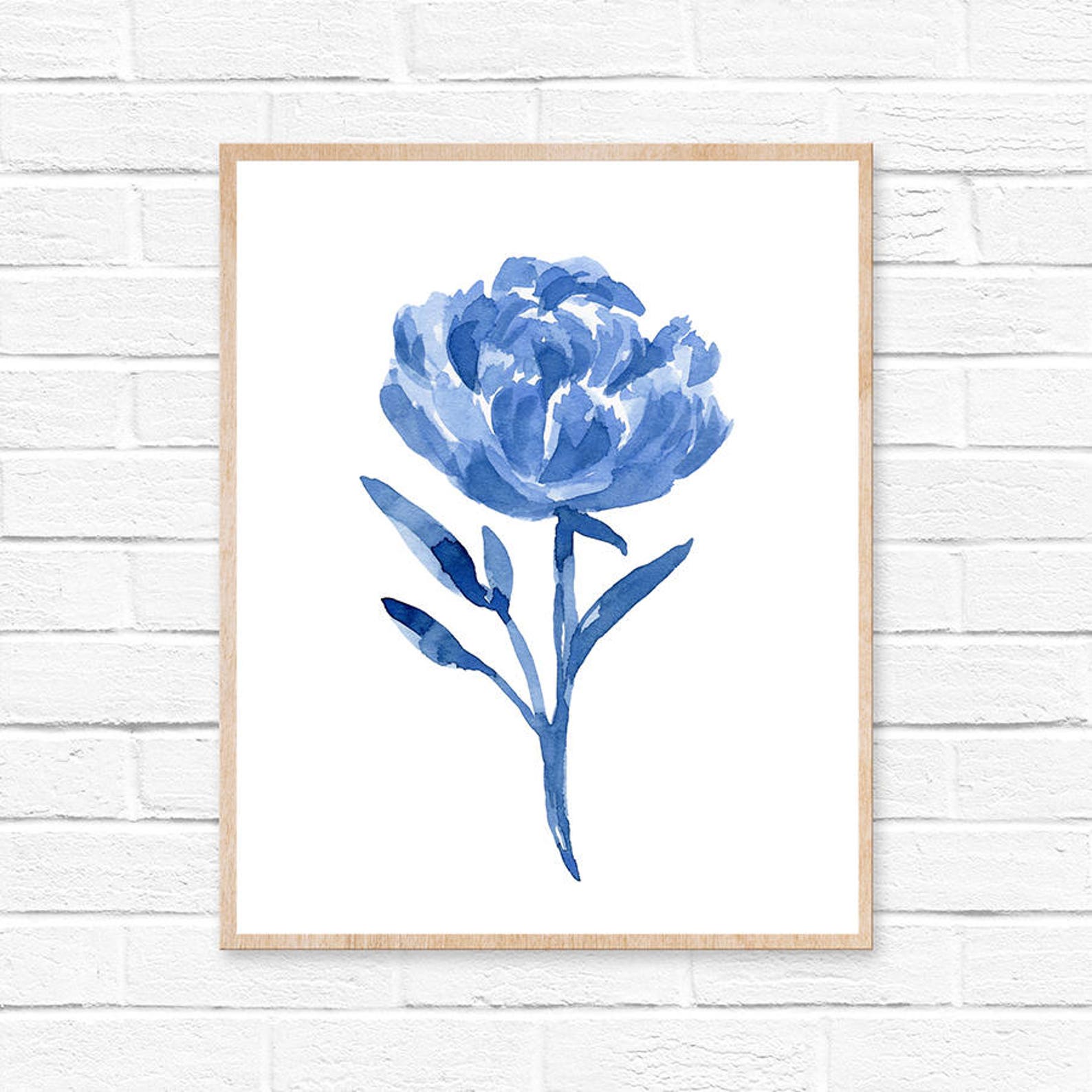 Blue Peony Flowers Set of 4 Prints | Etsy