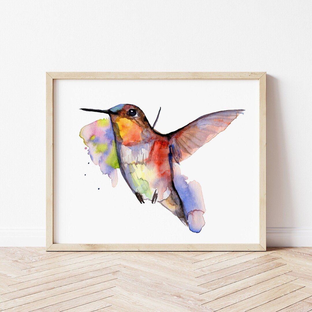 Colorful Hummingbird Watercolor Print, Bird Painting - Etsy