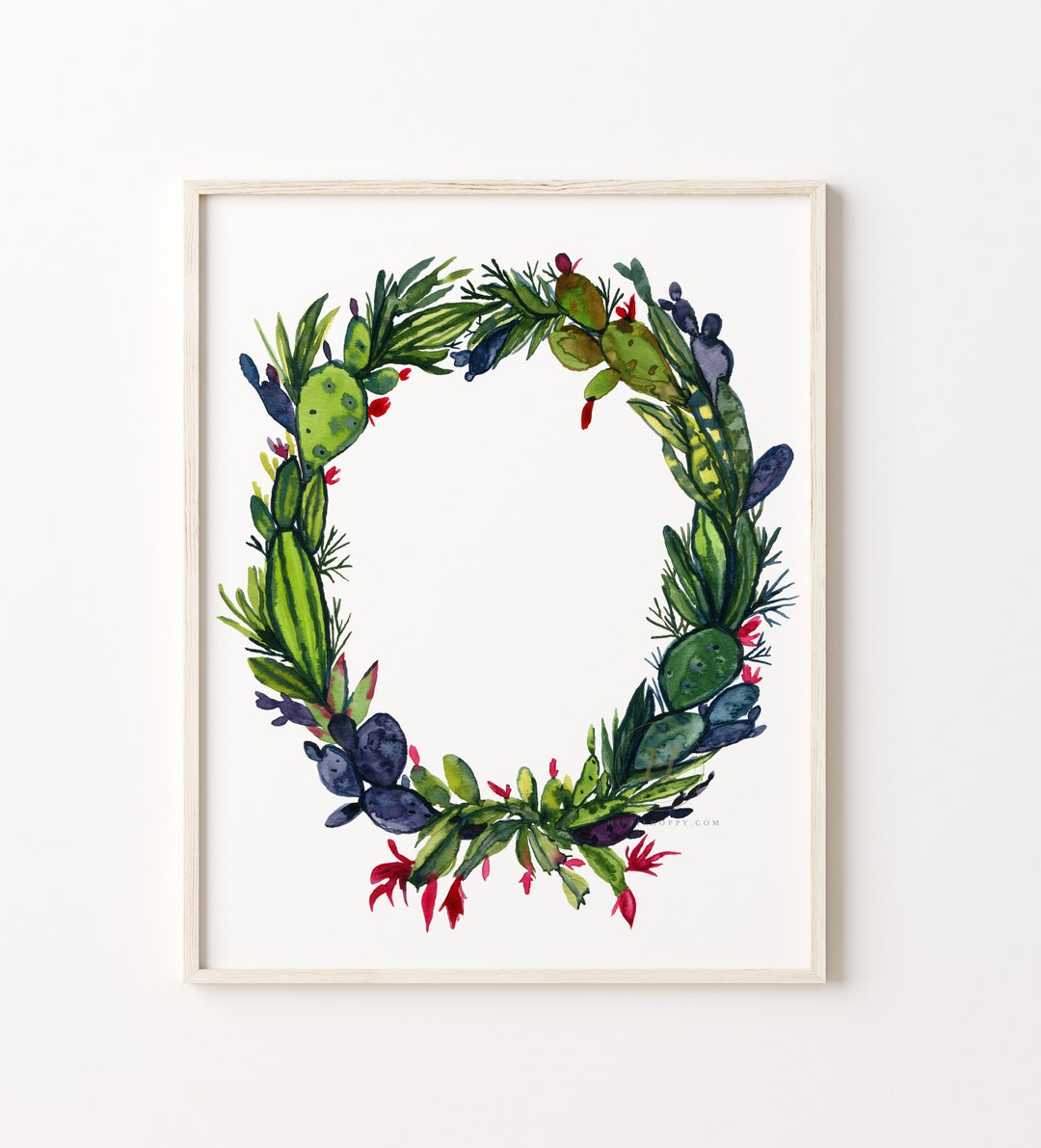 Christmas Cactus Wreath Art Print Watercolor Painting - Etsy