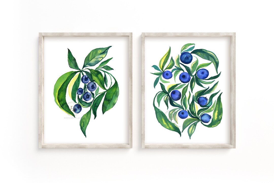 Blueberry Watercolor Prints Set of 2 Kitchen Wall Art - Etsy