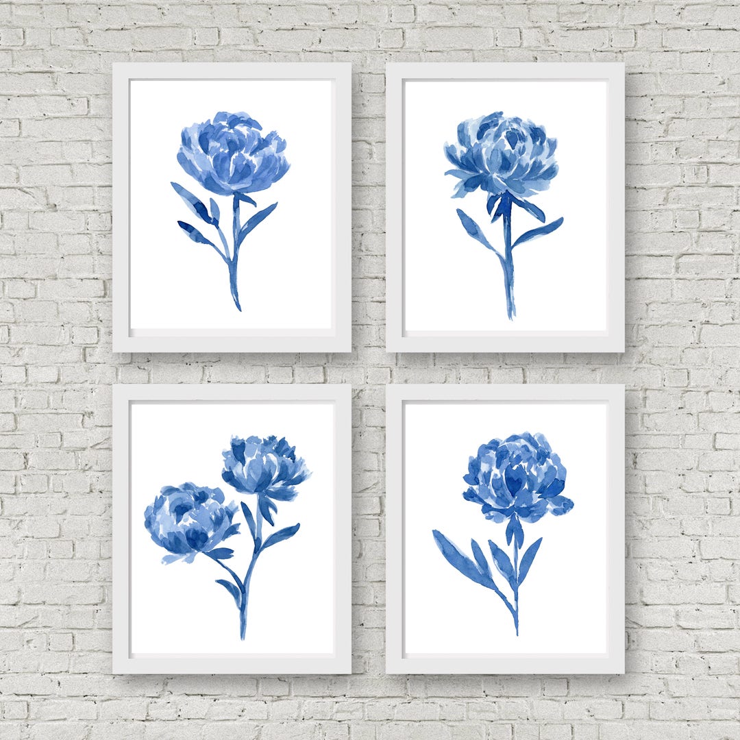 Blue Peony Flowers Set of 4 Prints - Etsy