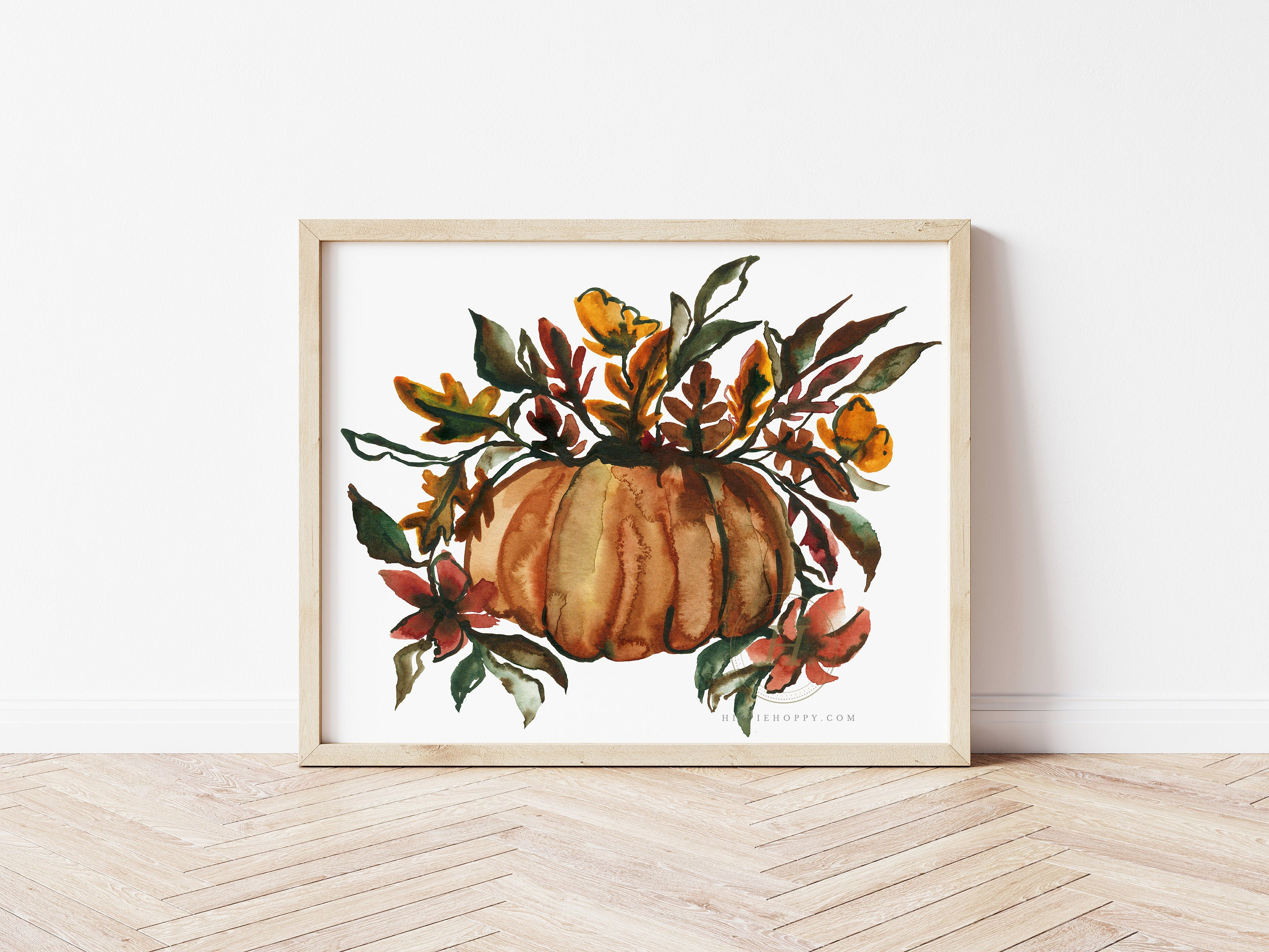 Fall Pumpkin, Flowers, Watercolor Print, Modern Art by Hippiehoppy - Etsy