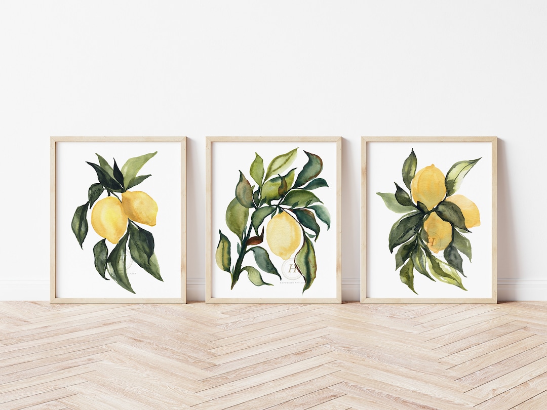Lemons Watercolor Prints Set of 3 by Hippiehoppy - Etsy