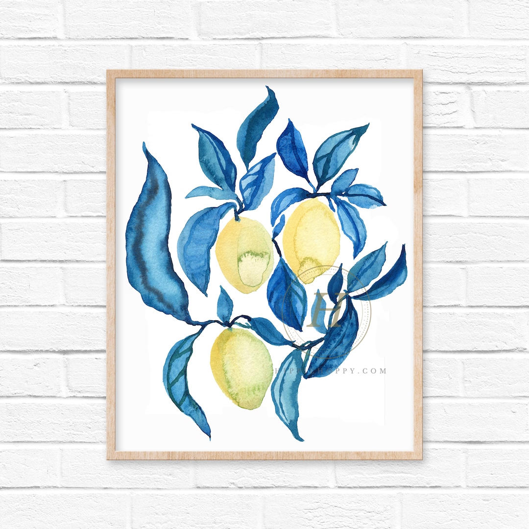 Lemon Blue Watercolor Print - Etsy