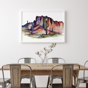Desert Watercolor Painting, Wall Art, Print, Mountain Art, Colorful ...