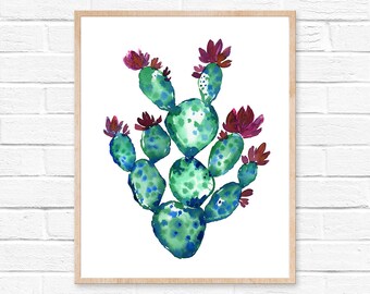 Purple & Pink Prickly Pear Print // Cactus Art // Cactus Watercolor ...
