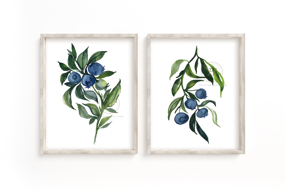 Blueberry Watercolor Set of 2 Prints - Etsy