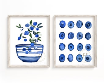 Blueberry Watercolor Print Watercolor Berry Print Set Watercolor Berry ...