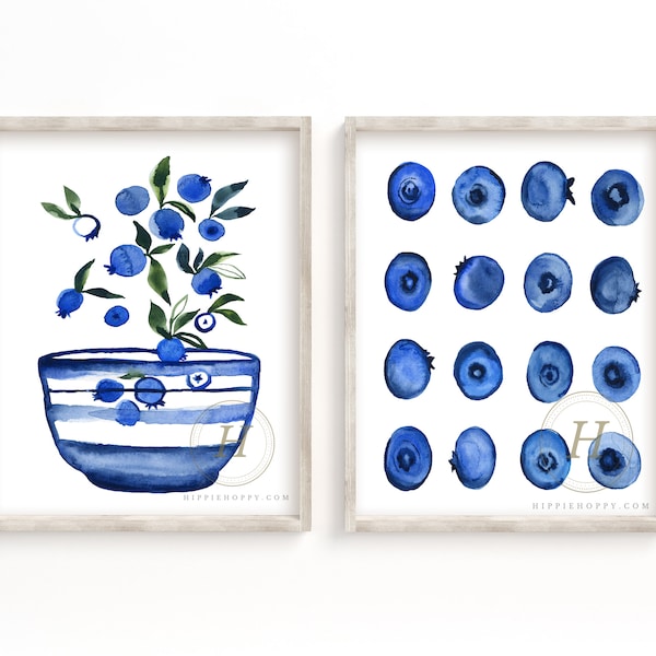 Watercolor Blueberry Print - Etsy