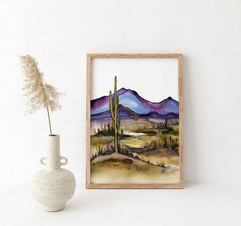Desert Watercolor Print Wall Decor by Hippiehoppy - Etsy
