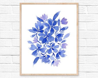 Flower Art, Flower Print, Blue, Mint Green, Flower Watercolor ...