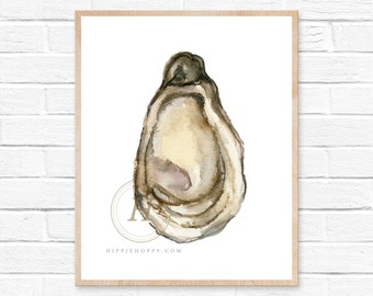 Earth Tone Wall Art Set, Coastal Watercolor Oyster Print, Discounted ...