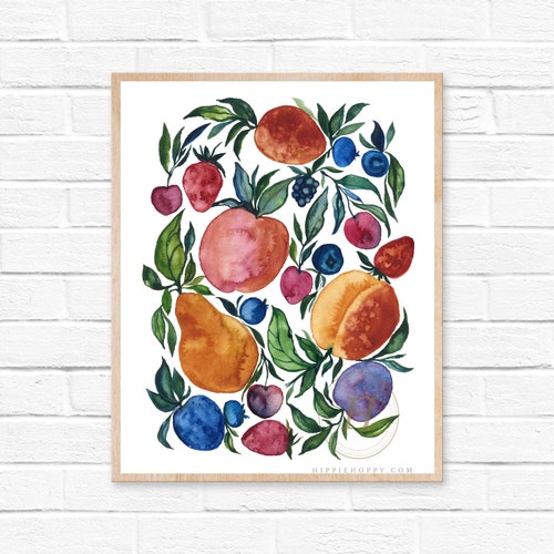Fruit Print Watercolor Fruit Poster Watercolor Kitchen Art - Etsy