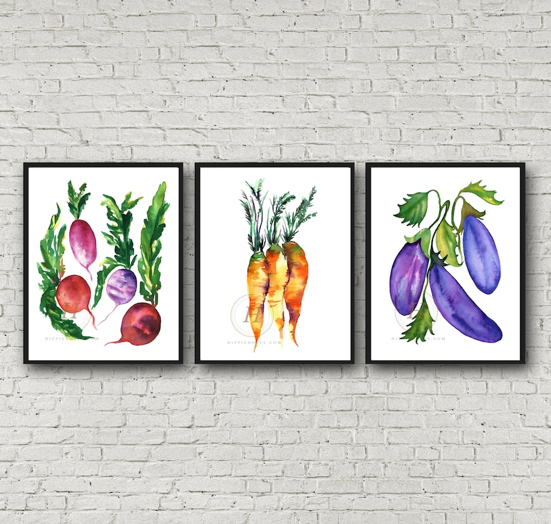 Vegetables Watercolor Prints Set of 3 Kitchen Wall Art - Etsy