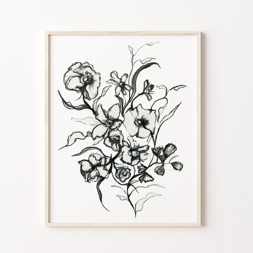 Set of 3 Pink Print Flower Line Art Download Flower Floral - Etsy