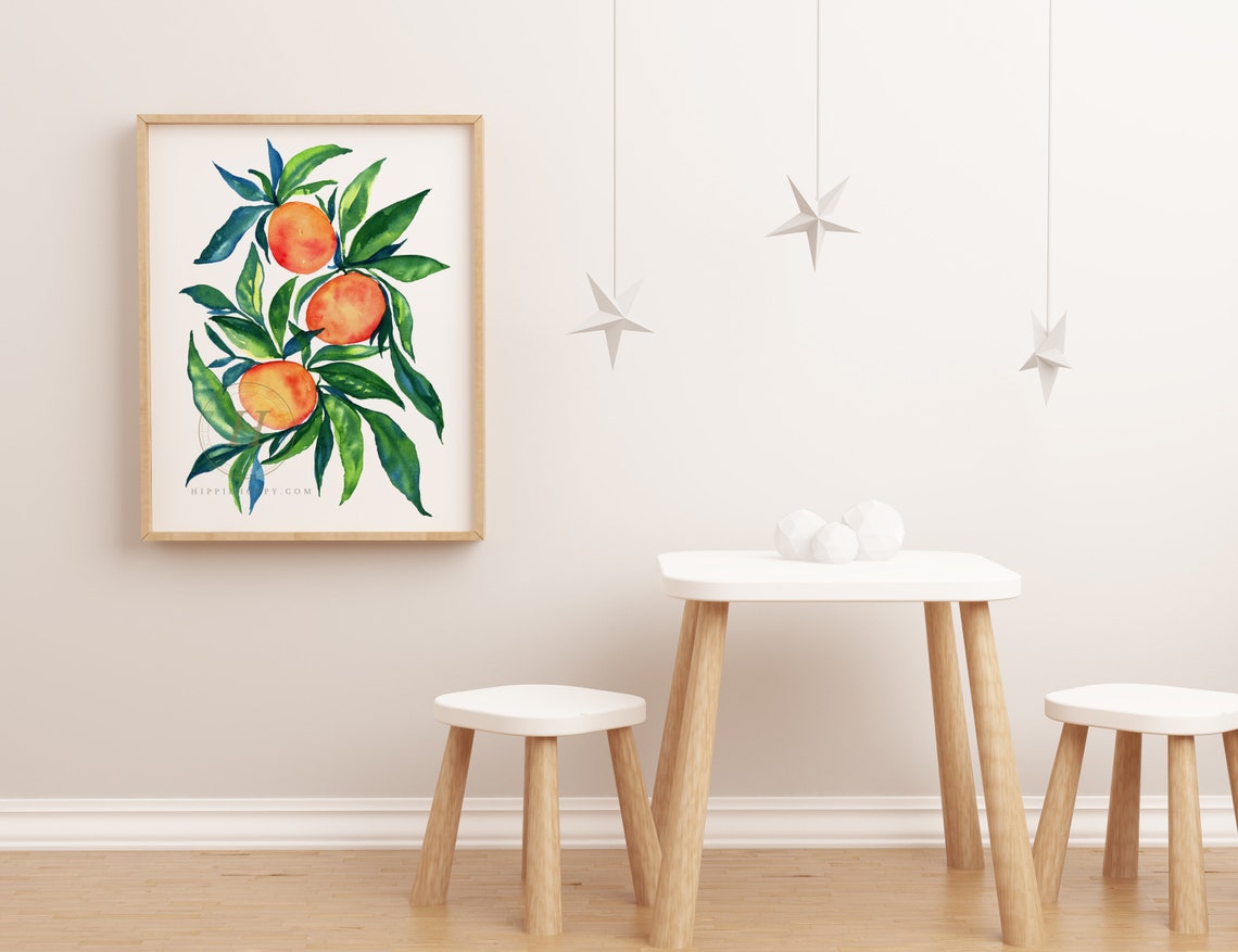 Tangerine Illustration Watercolor Print Tropical Fruit Citrus | Etsy