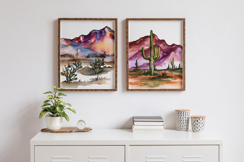 Desert Watercolor Prints Set of 2 Wall Art | Etsy