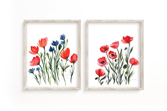 Poppy Wall Art Prints Set of 2 by Hippiehoppy - Etsy