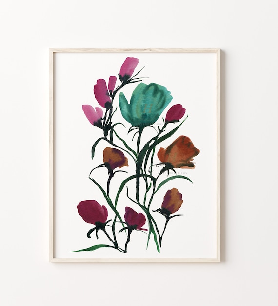 Florals in Bold Color Watercolor Art Print - Etsy